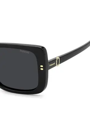 POLAROID 55mm Polarized Rectangular Sunglasses - Black/grey