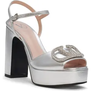 Valentino Garavani Vlogo Signature Metallic Platform Sandal - Silver