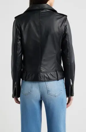 Sam Edelman Trapunto Stitch Leather Moto Jacket