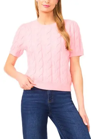 CECE DUPRAZ Cotton Blend Cable Knit Sweater - Prism Pink