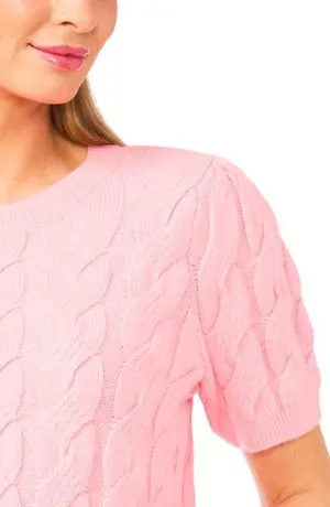 CECE DUPRAZ Cotton Blend Cable Knit Sweater - Prism Pink