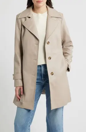 Via Spiga Belted Faux Leather Trench Coat