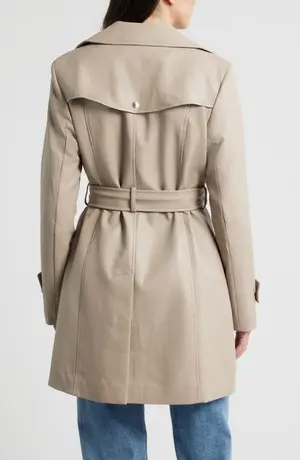 Via Spiga Belted Faux Leather Trench Coat