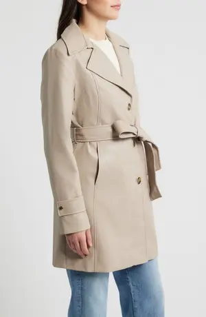 Via Spiga Belted Faux Leather Trench Coat