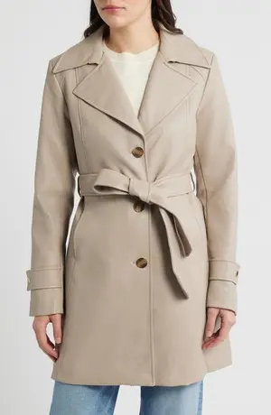 Via Spiga Belted Faux Leather Trench Coat