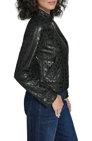 Karl Lagerfeld Eyelet Faux Leather Jacket