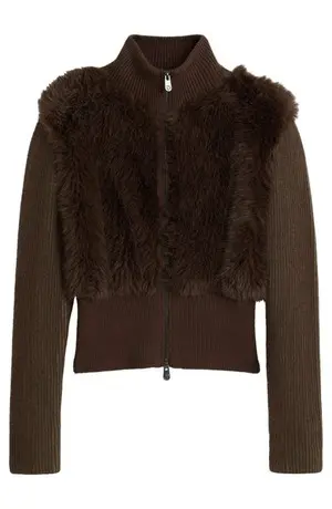 Desigual Faux Fur Ribbed Jacket