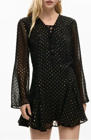 Desigual Metallic Dot Long Sleeve Minidress