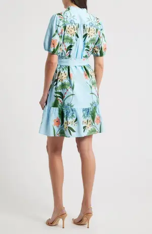 Julia Jordan Printed Puff Sleeve Tie Waist Dress