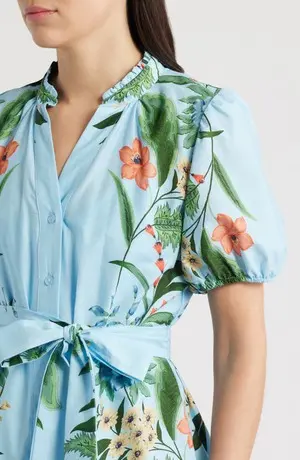 Julia Jordan Printed Puff Sleeve Tie Waist Dress