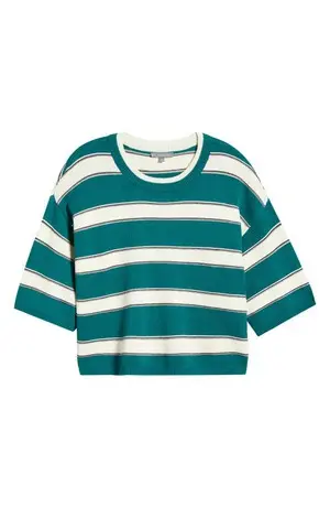 Wit & Wisdom Striped Boxy Sweater - Lake Green/off White