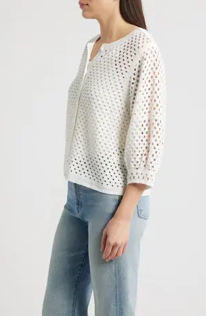 Wit & Wisdom Openwork Blouson Sleeve Top