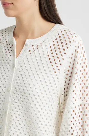 Wit & Wisdom Openwork Blouson Sleeve Top