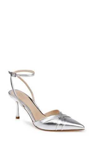 Badgley Mischka Parklyn Ankle Strap Pointed Toe Pumps - Silver Metallic