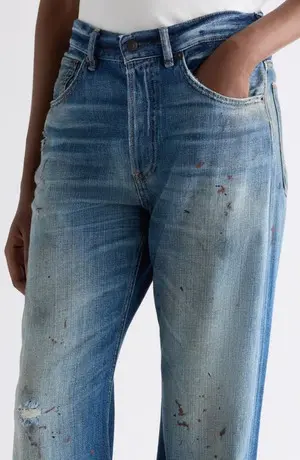 Acne Studios 2021 Regular Fit Distressed Wide-leg Jeans - Mid Blue