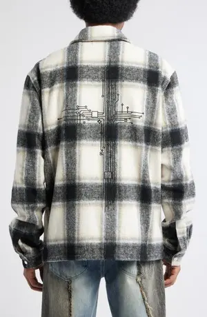 RtA Parlan Circuit Board Graphic Plaid Shacket