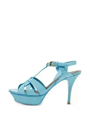 Saint Laurent Tribute Leather Platform Sandals - Blue