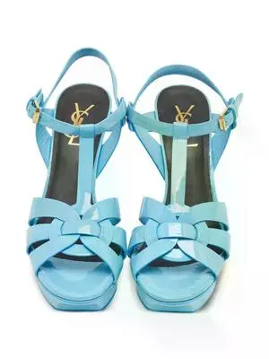 Saint Laurent Tribute Leather Platform Sandals - Blue