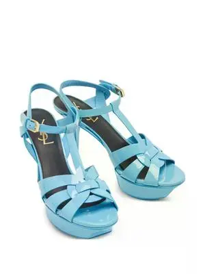 Saint Laurent Tribute Leather Platform Sandals - Blue