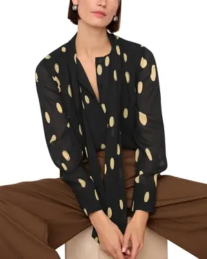 Whistles Abstract Spot Tie Neck Blouse