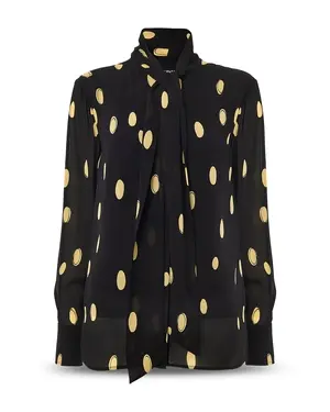 Whistles Abstract Spot Tie Neck Blouse