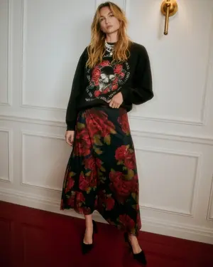 Aqua Mesh Floral Maxi Skirt