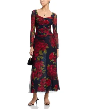 Aqua Mesh Floral Maxi Skirt