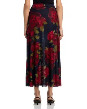 Aqua Mesh Floral Maxi Skirt