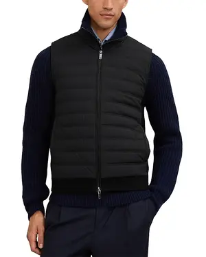 REISS Quilted Zip Vest - Black