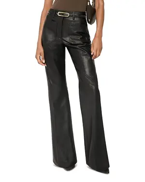 REISS Priya Leather Flare Pants - Black