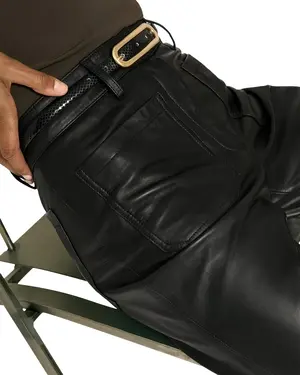 REISS Priya Leather Flare Pants - Black