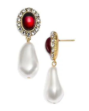 Aqua Imitation Pearl Dangle Earrings - Red