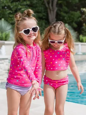 RUFFLEBUTTS Upf 50+ Waterfall Tankini - Colorful Hearts