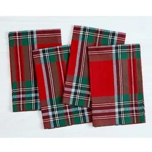 SOLINO HOME Linen Dinner Napkinsmadras Holiday Plaid - Red