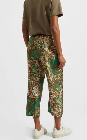La DoubleJ Printed Silk Twill Drawstring Pants - Anemone Pink Olive