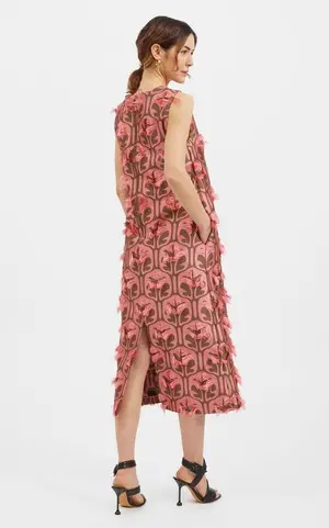 La DoubleJ Floral Feather-trimmed Column Maxi Dress