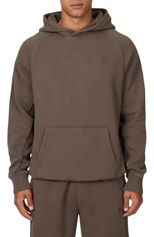 GOOD FOR NOTHING Ribbed Emblem Pullover Hoodie - Brown