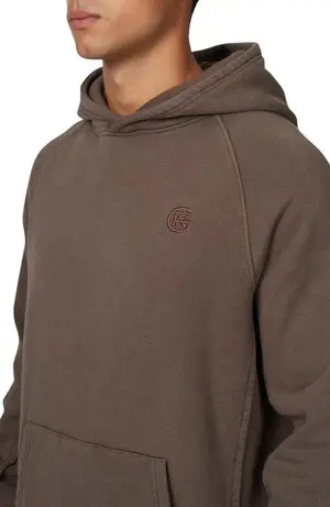 GOOD FOR NOTHING Ribbed Emblem Pullover Hoodie - Brown