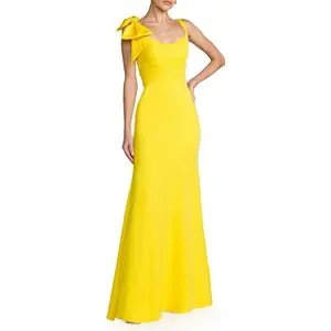 Mac Duggal Crepe Sleeveless Gown With Bow - Lemon