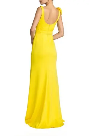 Mac Duggal Crepe Sleeveless Gown With Bow - Lemon
