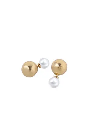 RETRO CHIC Duo Stud Earrings - Gold & White