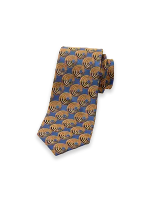 PAUL FREDRICK Circles Pattern Woven Silk Neck Tie - Blue/gold
