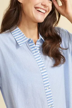 SITANO Riga Striped Cotton Shirt Dress - Light Blue Stripes