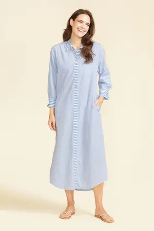 SITANO Riga Striped Cotton Shirt Dress - Light Blue Stripes