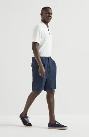 Brunello Cucinelli Délavé Linen Bermuda Shorts - Azure