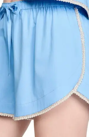 Sandro Cotton Hot Pants With Pearl Trim - Blue