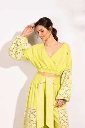 GUADALUPE DESIGN Regina Wide Leg Pants - Green