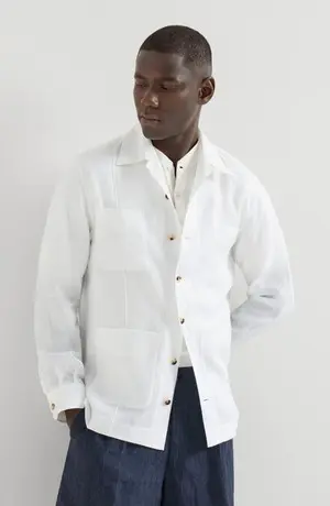 Brunello Cucinelli Linen Guayabera - White