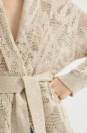 Brunello Cucinelli Linen And Cotton Knit Cardigan - Beige