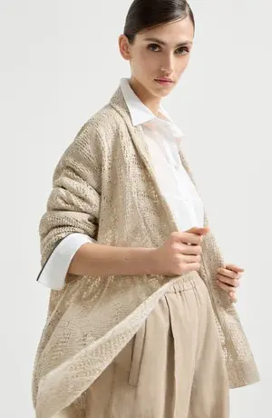 Brunello Cucinelli Linen And Cotton Knit Cardigan - Beige